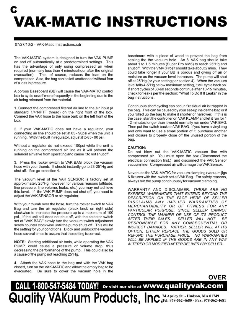 Air-Powered VAK-Matic - Instructions